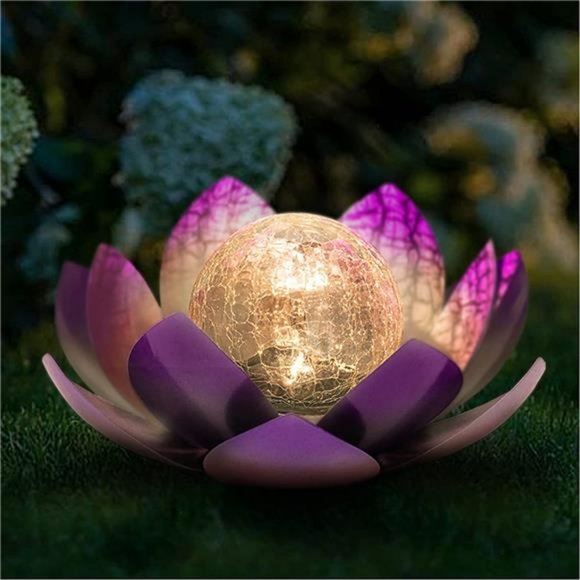 Accents | Purple Lotus Solar Light Waterproof Led Crackle Globe Glass ...